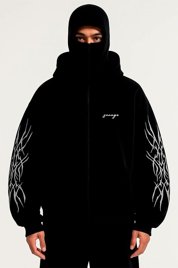 BE SAVAGE Ninja Balaclava Zipper Hoodie Zipper Jacket for Men ...